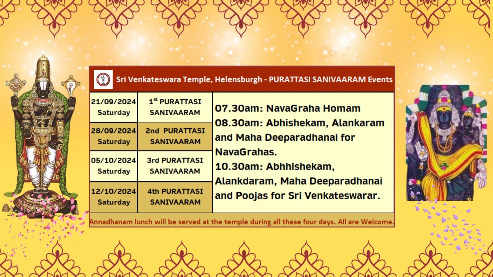 PURATTASI SANIVAARAMS 2024 – Online Bookings - SRI VENKATESWARA TEMPLE(SVT)